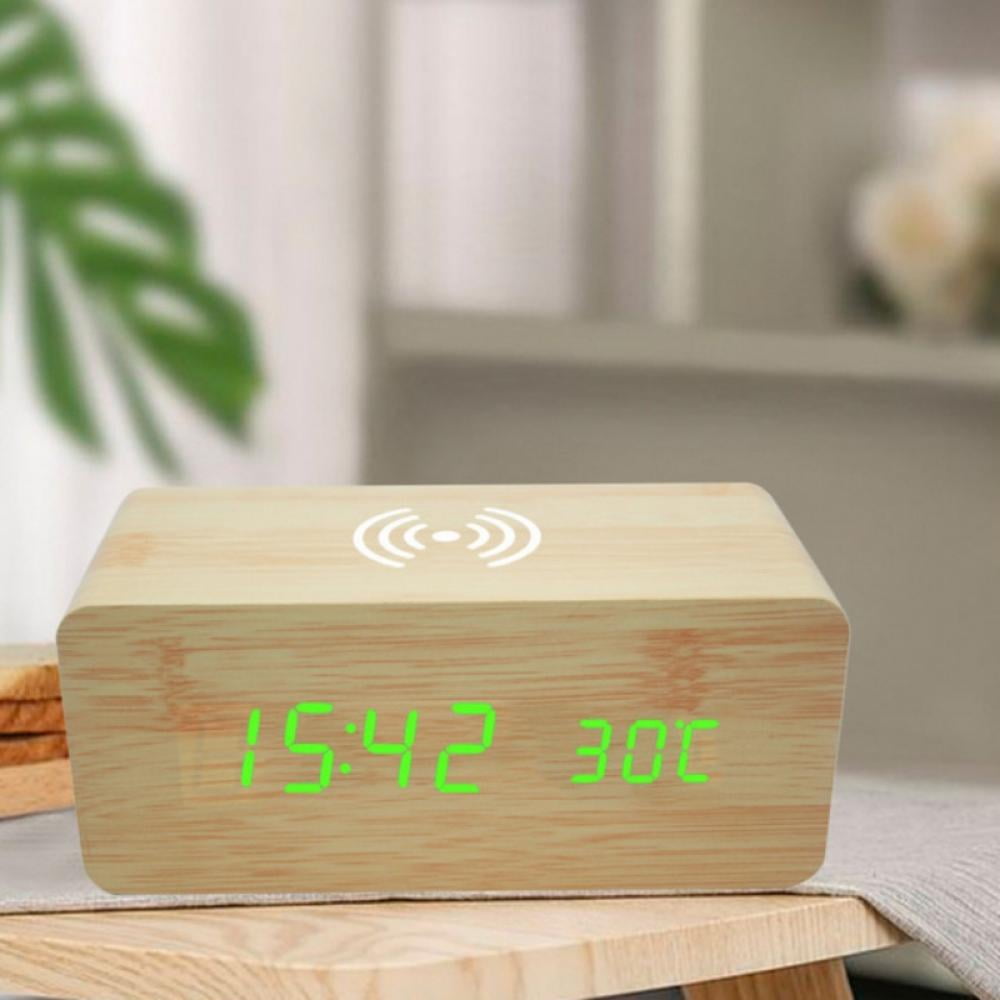 Digital Alarm Clock, Led Time Display Wooden Digital Desk Clock with 6 ...