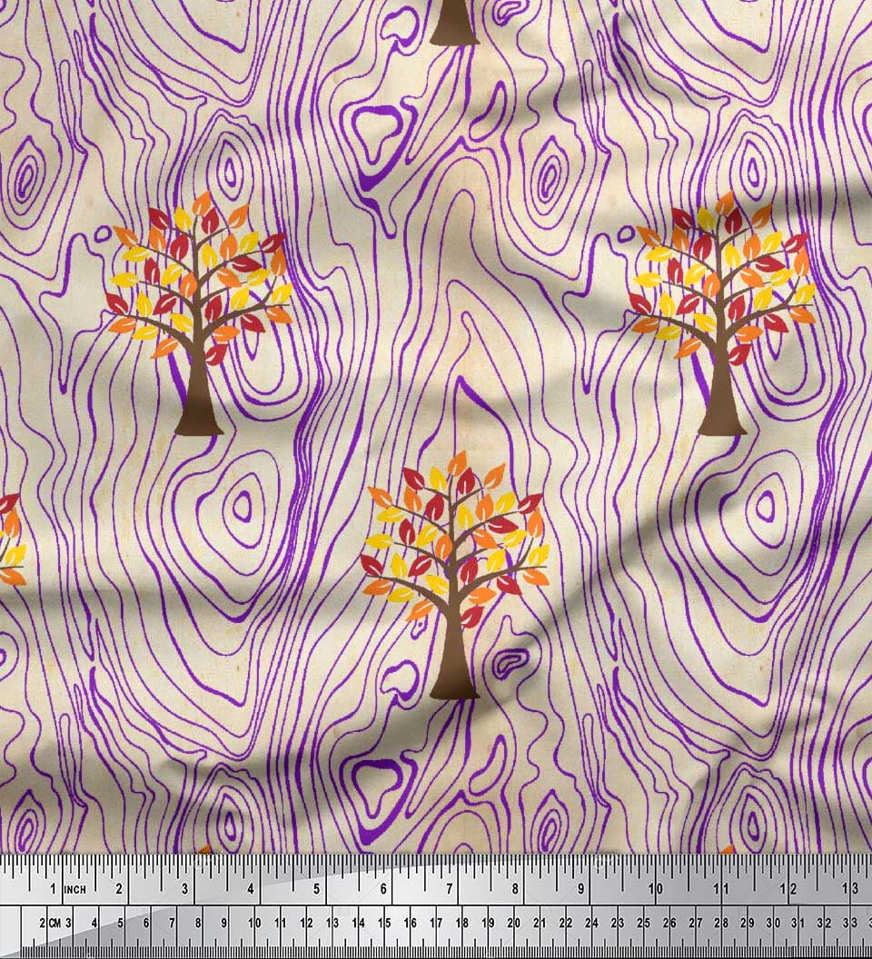 Soimoi Satin Silk Fabric Tree & Woodgrain Texture Print Fabric by Yard ...