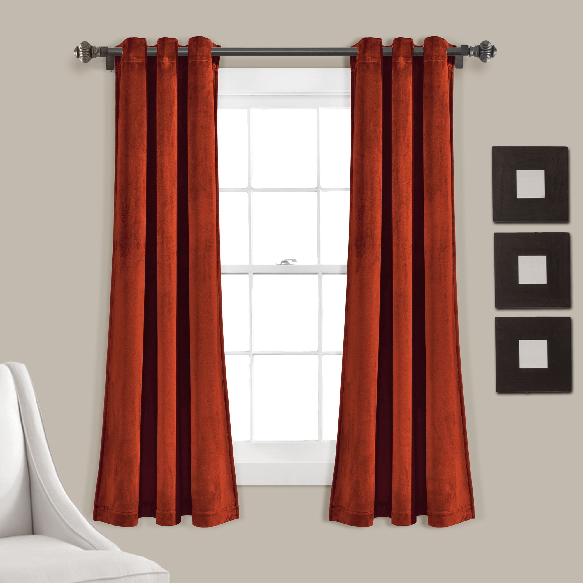 Lush Decor Prima Velvet Solid Room Darkening Window Curtain Panels Rust ...