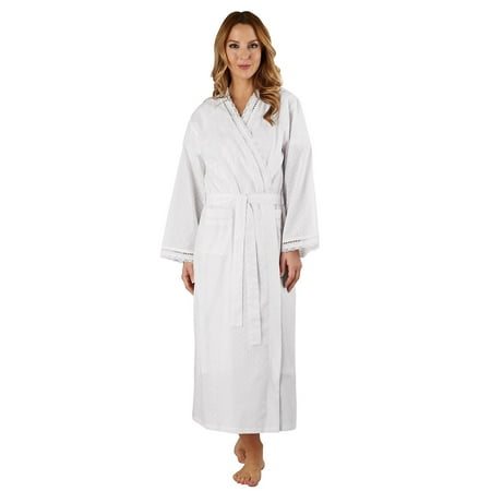 Slenderella HC3234L Women's Cotton Woven White Dressing Gown Loungewear ...