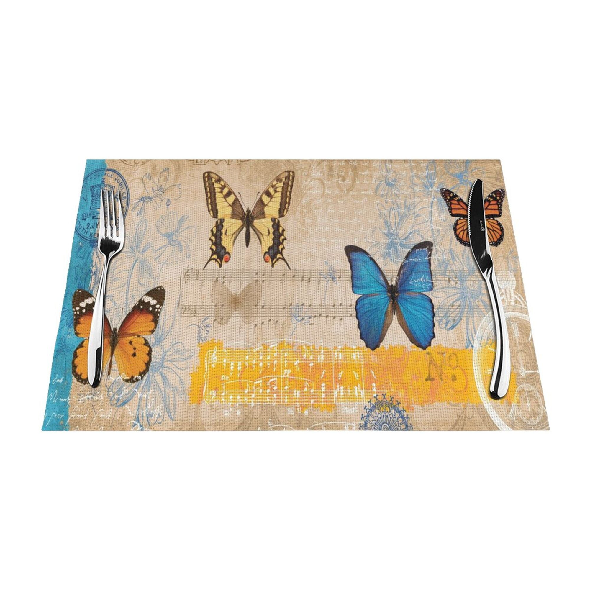 XMXY Woven Placemats Set of 6 PCS, Butterfly Music Melody Table Mats ...