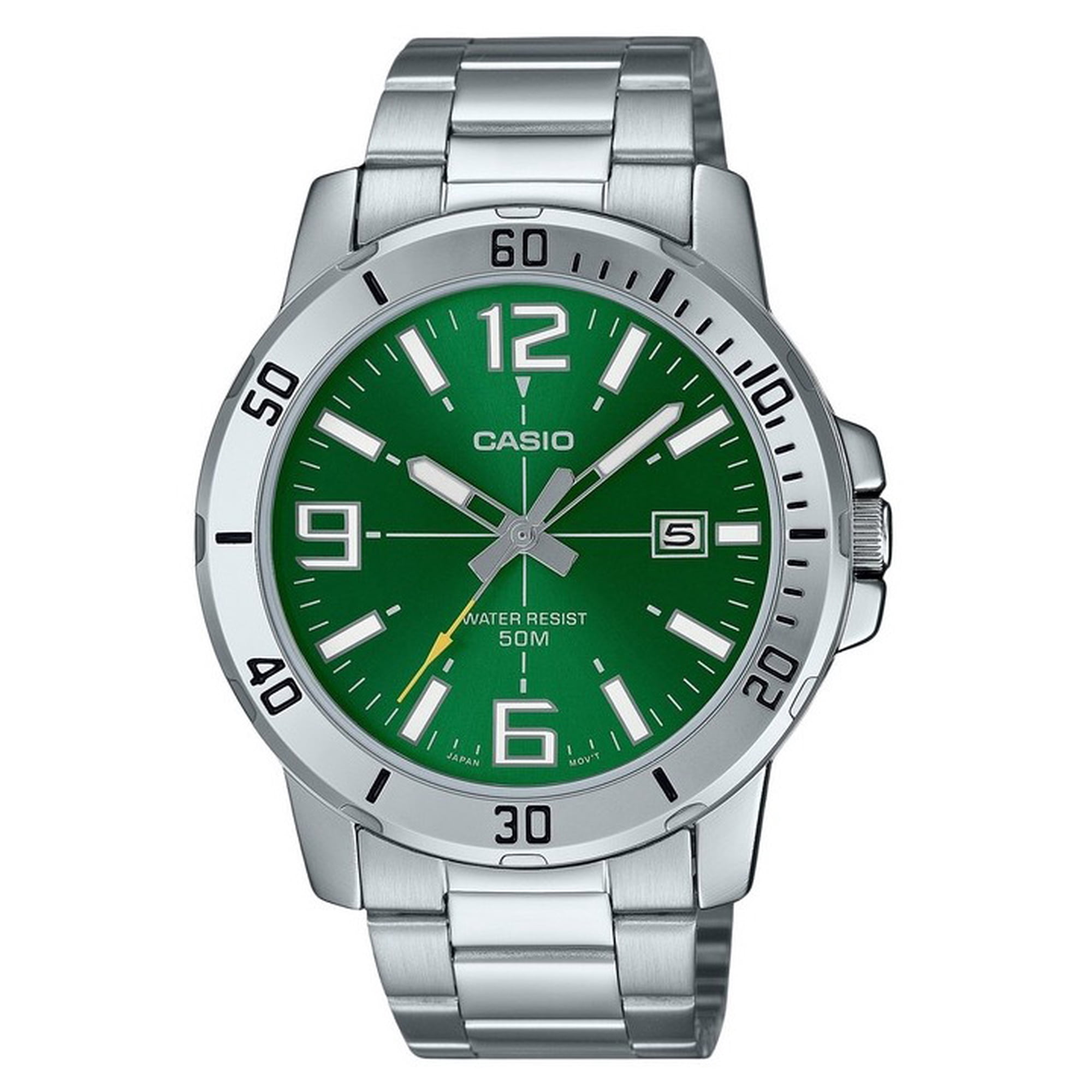 Casio Standard Analog Stainless Steel Green Dial Quartz Mtp-Vd01d-3bv Mens Watch