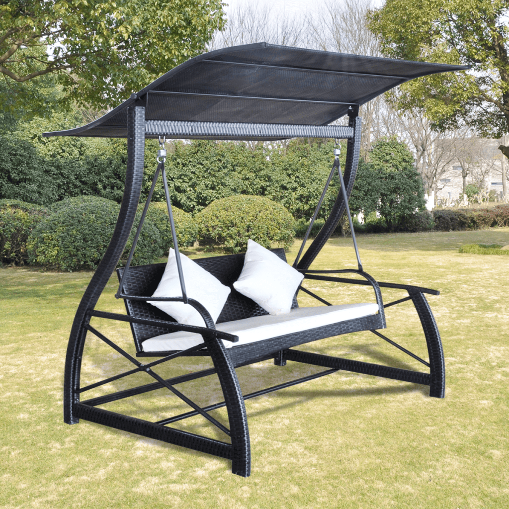 Anself Outdoor Hanging Swing Chair with Roof Black Rattan - Walmart.com