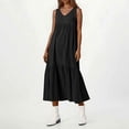 Aellinatey Women's Linen Dresses, V-Neck, Sleeveless, Bohemian Tiered ...