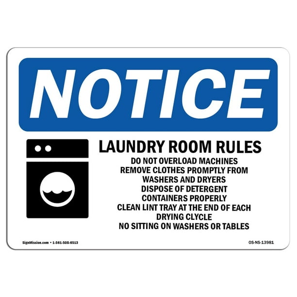 OSHA Notice Signs - Laundry Room Rules Do Not Overload Sign With Symbol ...
