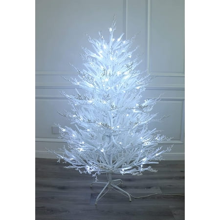 5Ft Frosted White Christmas Twig Tree Pre-lit with Cool White LED ...