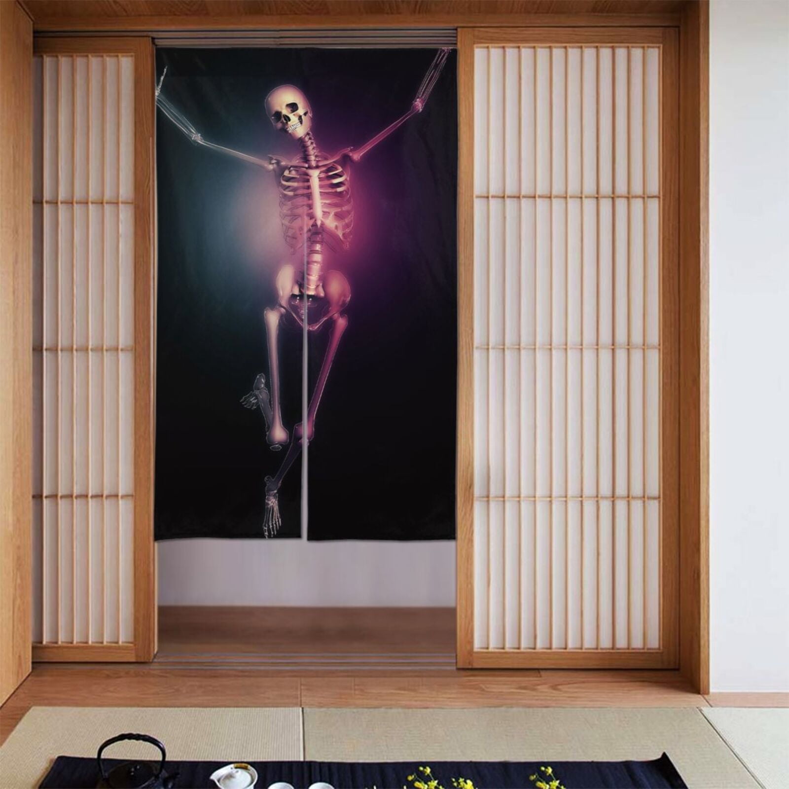 Doorway Drape Split Curtains, Day of The Dead Skeleton Room Divider ...