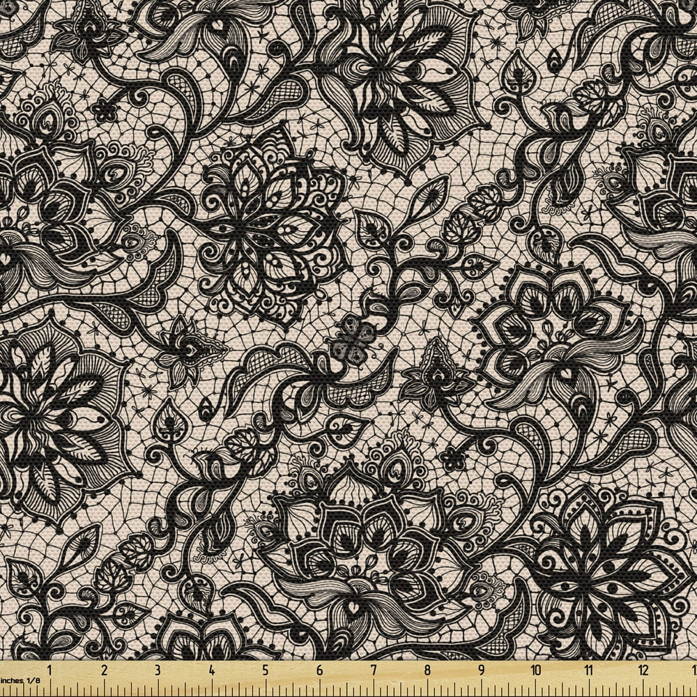 Gothic Fabric by the Yard Upholstery, Abstract Graphic Lace Pattern ...