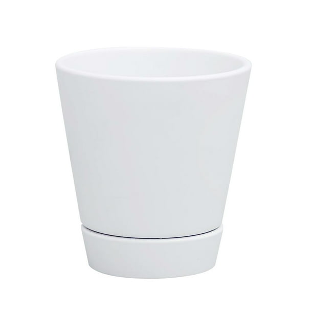Mainstays Pottery 4" Matte White Ceramic Planter with Saucer - Walmart.com