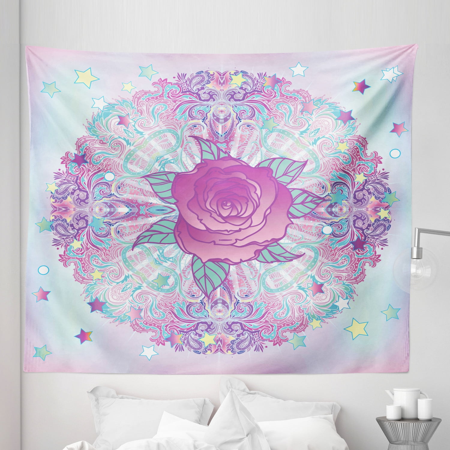 Indie Tapestry, Psychedelic Mandala Inspired Round Rose 80s 90s Retro ...