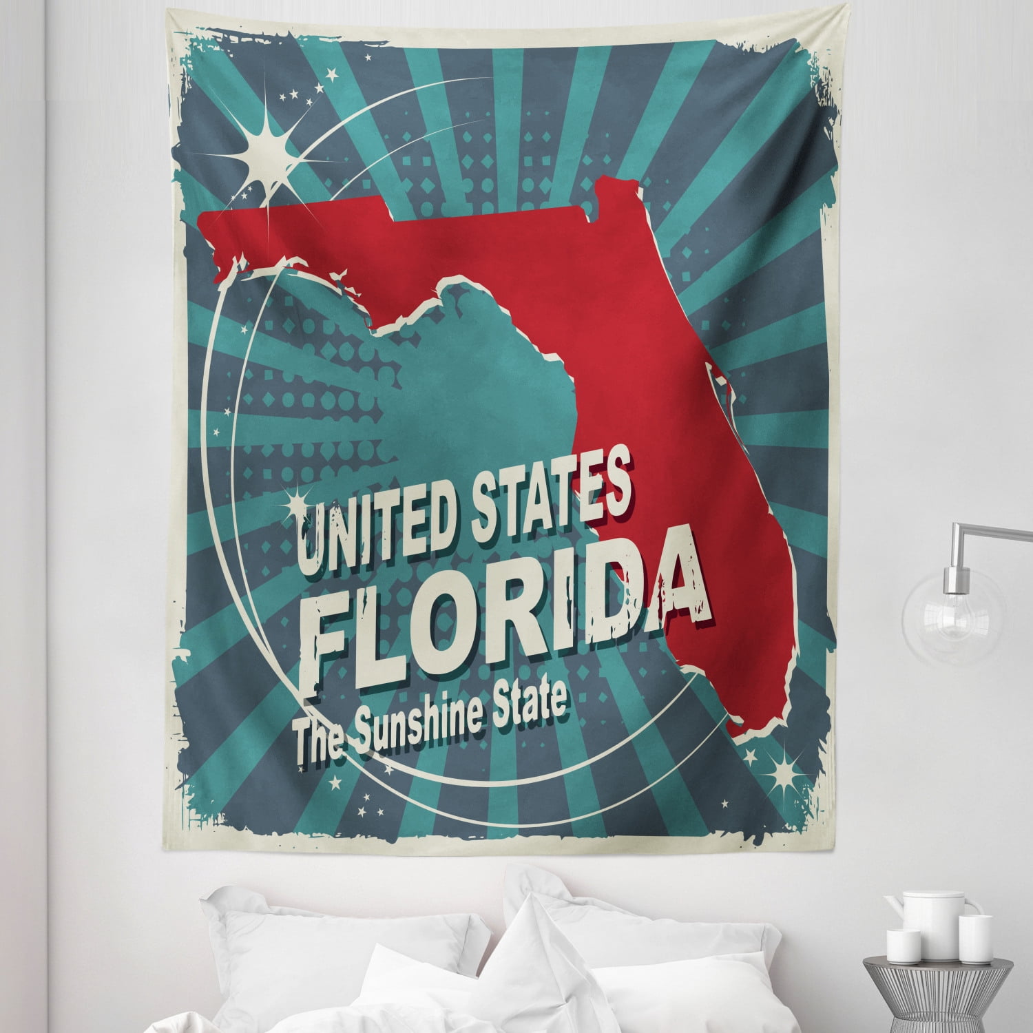Florida Tapestry, Retro Style Sunburst Worn out Backdrop with the City ...