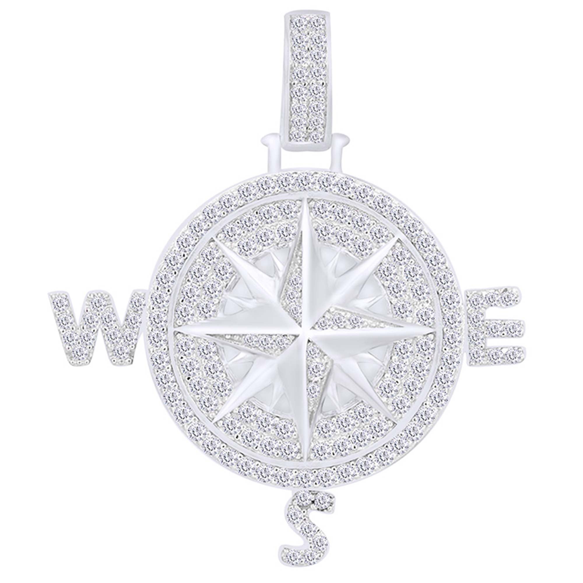 1.5 Cttw Round White Natural Diamond Hip Hop Jewelry Navigation Compass ...