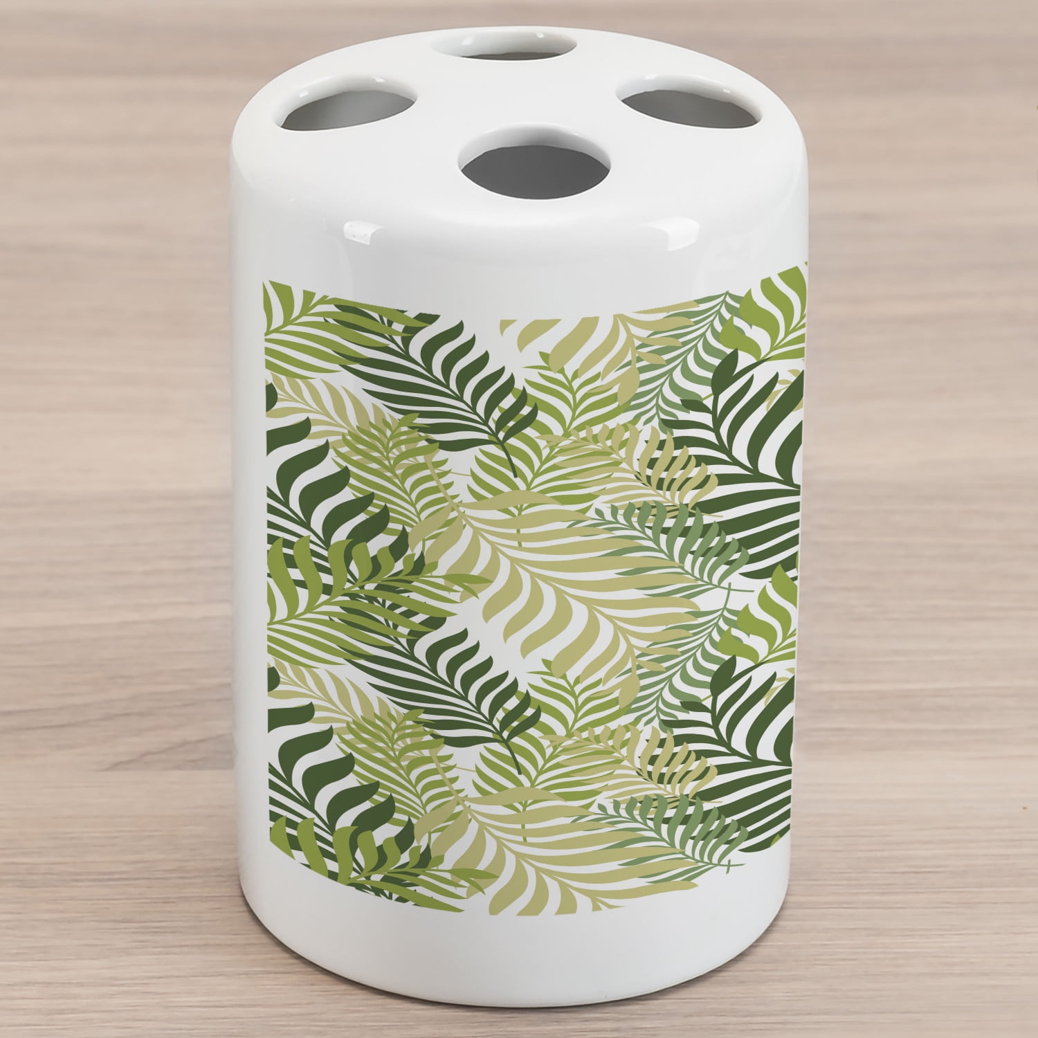 Leaf Ceramic Toothbrush Holder, Tropic Exotic Palm Tree Leaves Natural ...