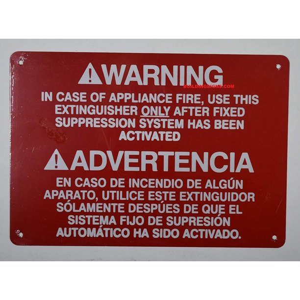 Warning in CASE of Appliance FIRE, USE This Extinguisher ONLY Sign ...