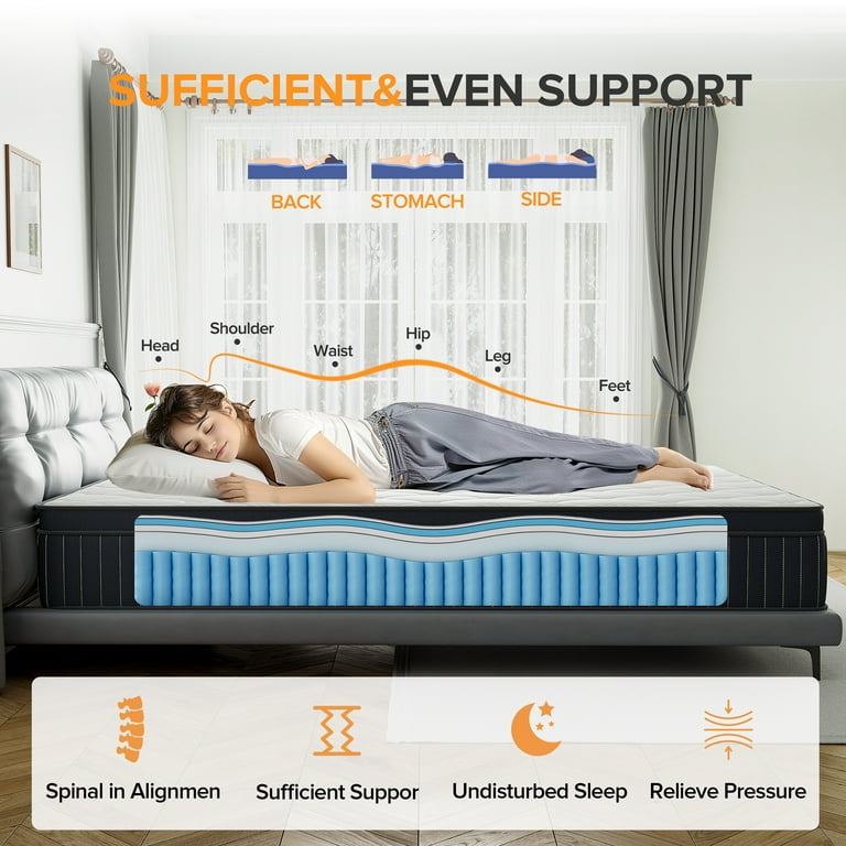 Twin Mattress Babo Care 12 inch Hybrid Mattress with Cooling Gel Memory Foam and Individually Pocket Innerspring Twin Bed Mattress in A Box