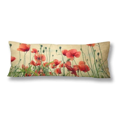 GCKG Vintage Poppy Field Body Pillow Covers Pillowcase 20x60 inches ...