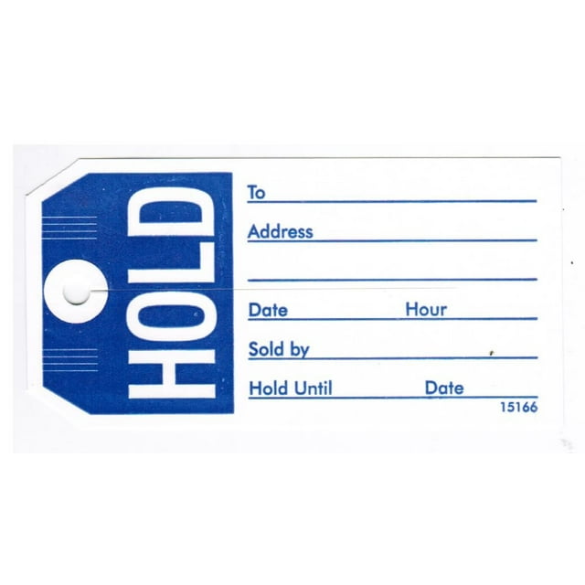 HOLD Tag - White Stock, Printed in Blue, 3-1/2" Knife Slit - 2-3/8" x 4 ...