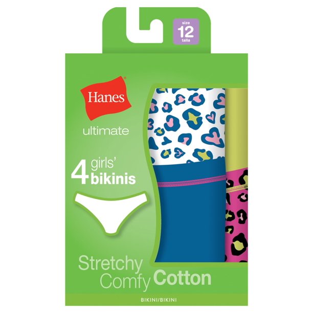 Hanes Girls Ultimate Tagless 4 Pack Cotton Stretch Bikinis 12