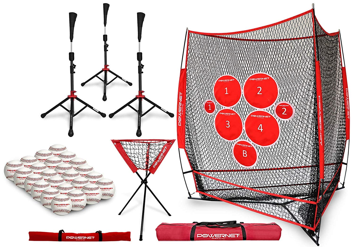 PowerNet Triple Threat Baseball Softball Training Net + 3 Deluxe ...