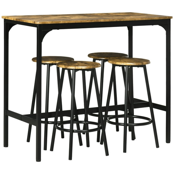 HOMCOM 5-Piece Rustic Bar Table and Chairs Set for Dining Room ...