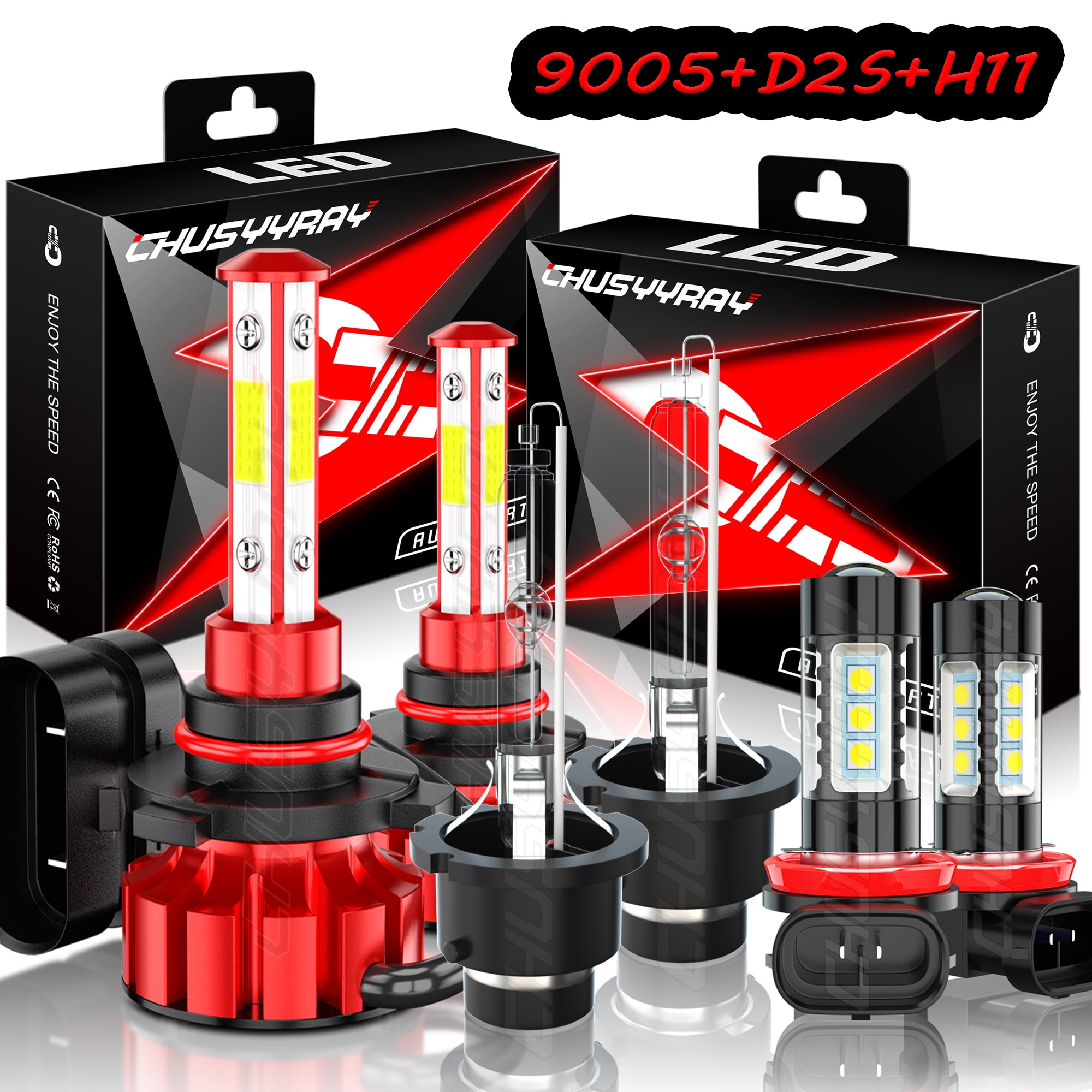 D2S+9005/HB3 HID/LED Headlight Hi/Lo Beam + H11/H9 Fog Light Bulbs Plug ...