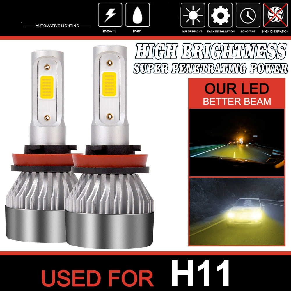 2x H11 9005 9006 8000K COB LED Headlight Kit Bulbs High Low Beam, H11 ...
