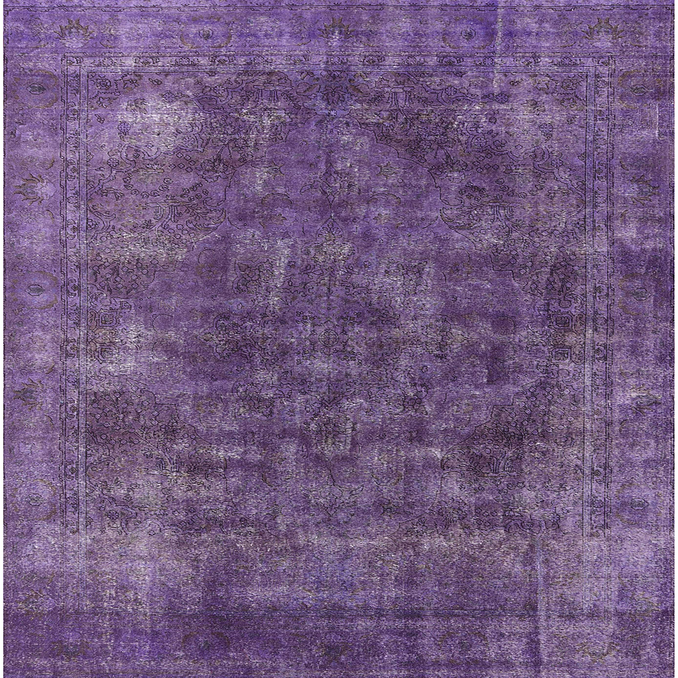 Ahgly Company Indoor Square Mid-Century Modern Purple Oriental Area ...