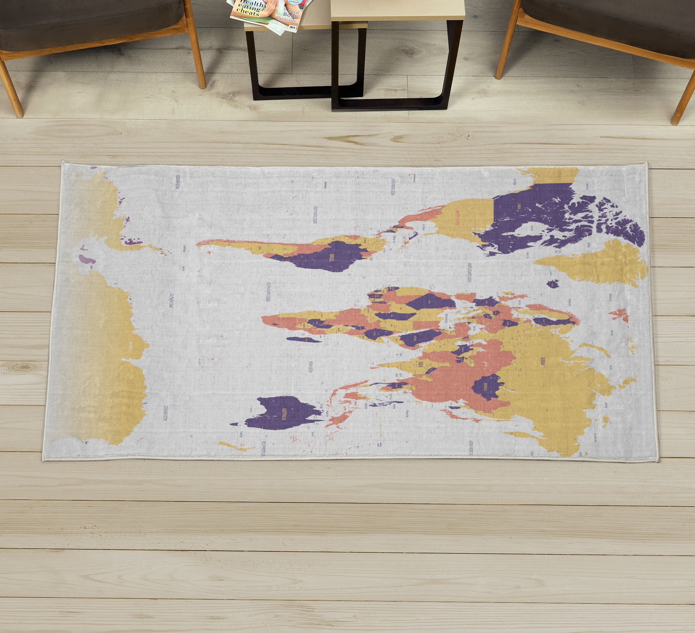 Earth Decorative Rug, Detailed World Map with All Countries Major ...