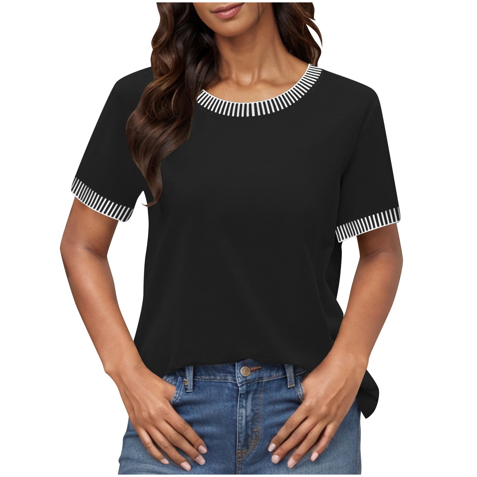 Click here for Akoee Womens Summer Short Sleeve T-Shirts Stripes... prices