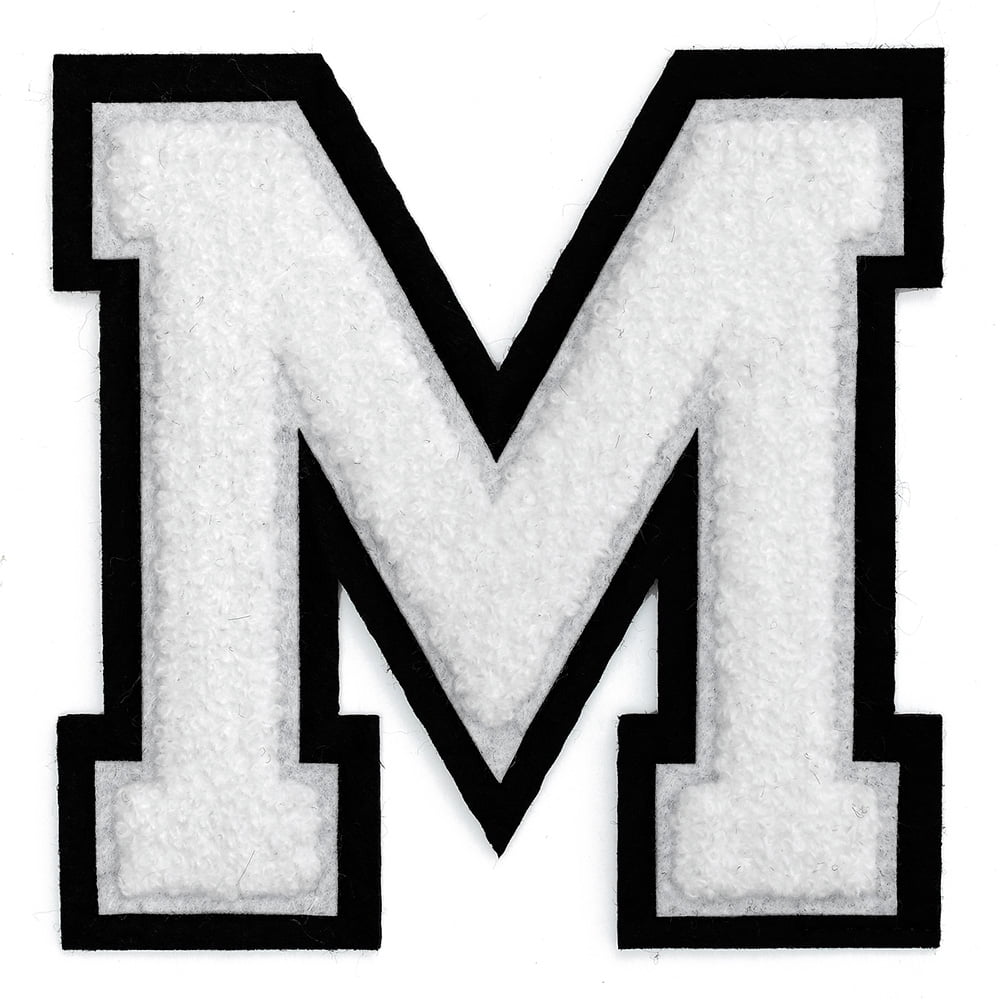 Chenille Stitch Varsity Iron-On Patch by pc, 4-1/2", White/Black, TR ...
