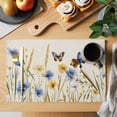 Blue Yellow Floral Cotton Linen Placemats Set of 1, Butterfly ...