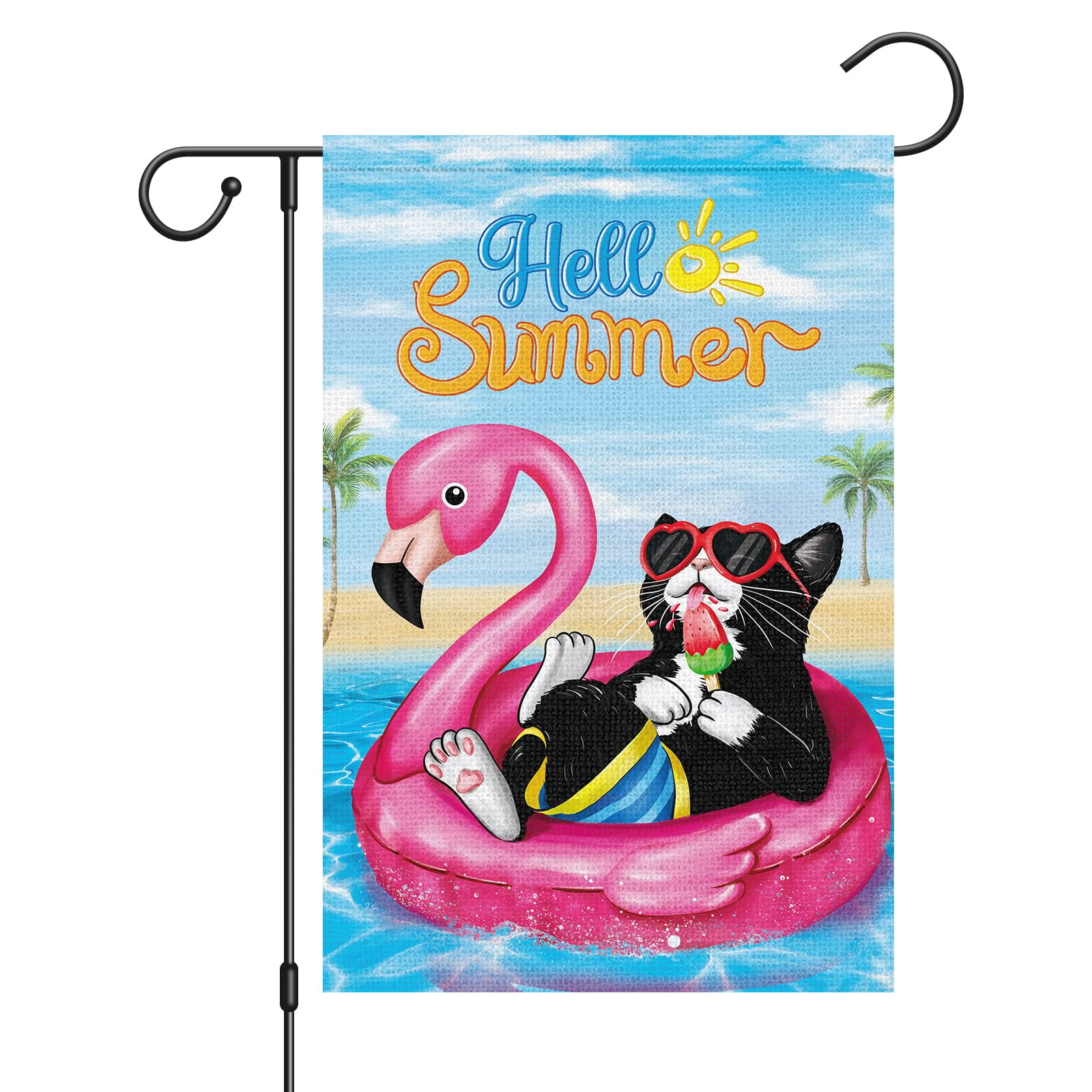 VOCHIC Hello Summer Black Cat Garden Flag 12x18 Double Sided, Burlap ...