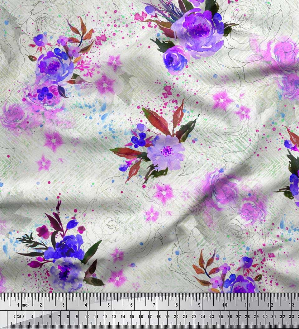 Soimoi Satin Silk Fabric Leaves & Rose Flower Fabric Prints By Yard 42 ...