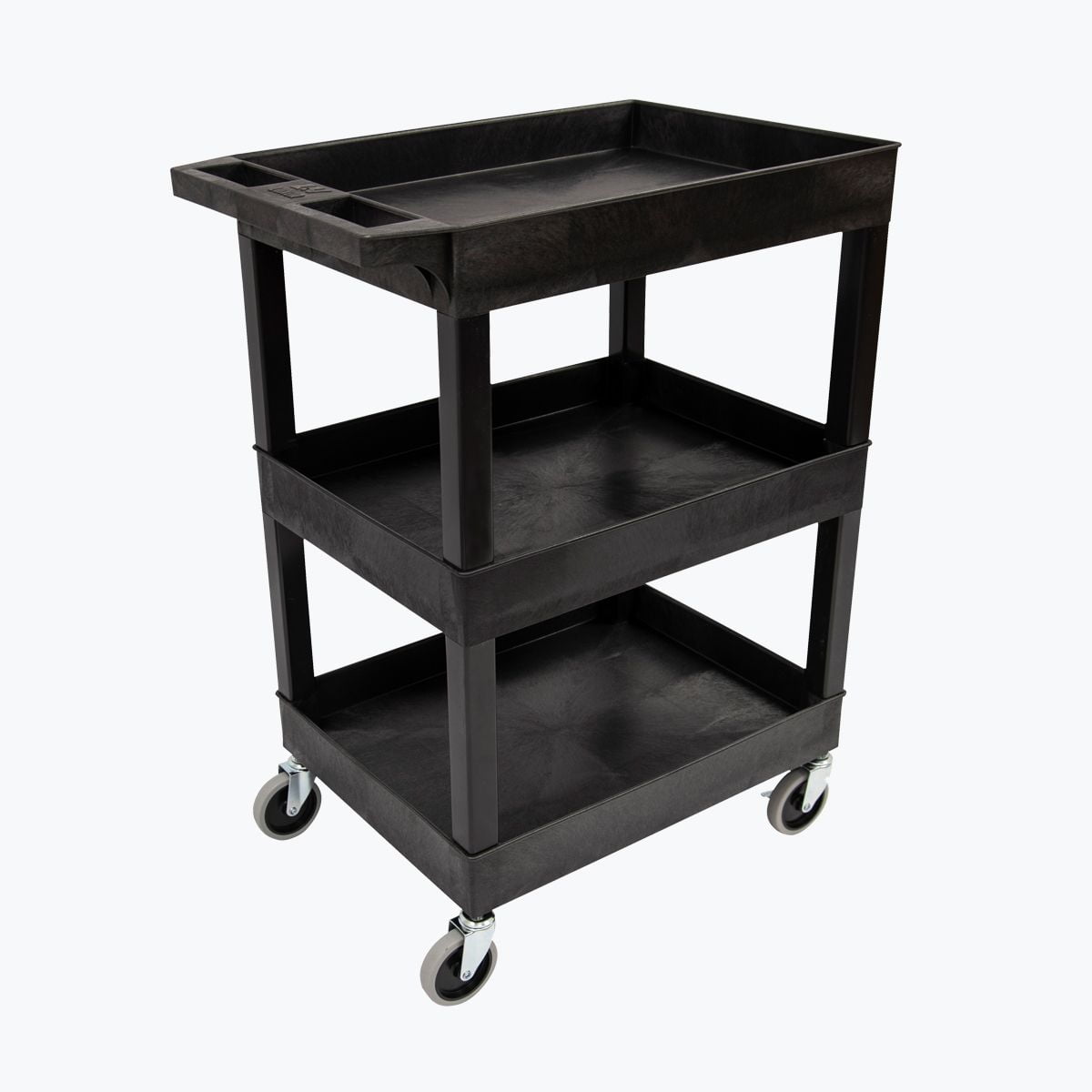 24"x18" Plastic Utility Tub Cart- Three Shelf Black with Heavy Duty ...