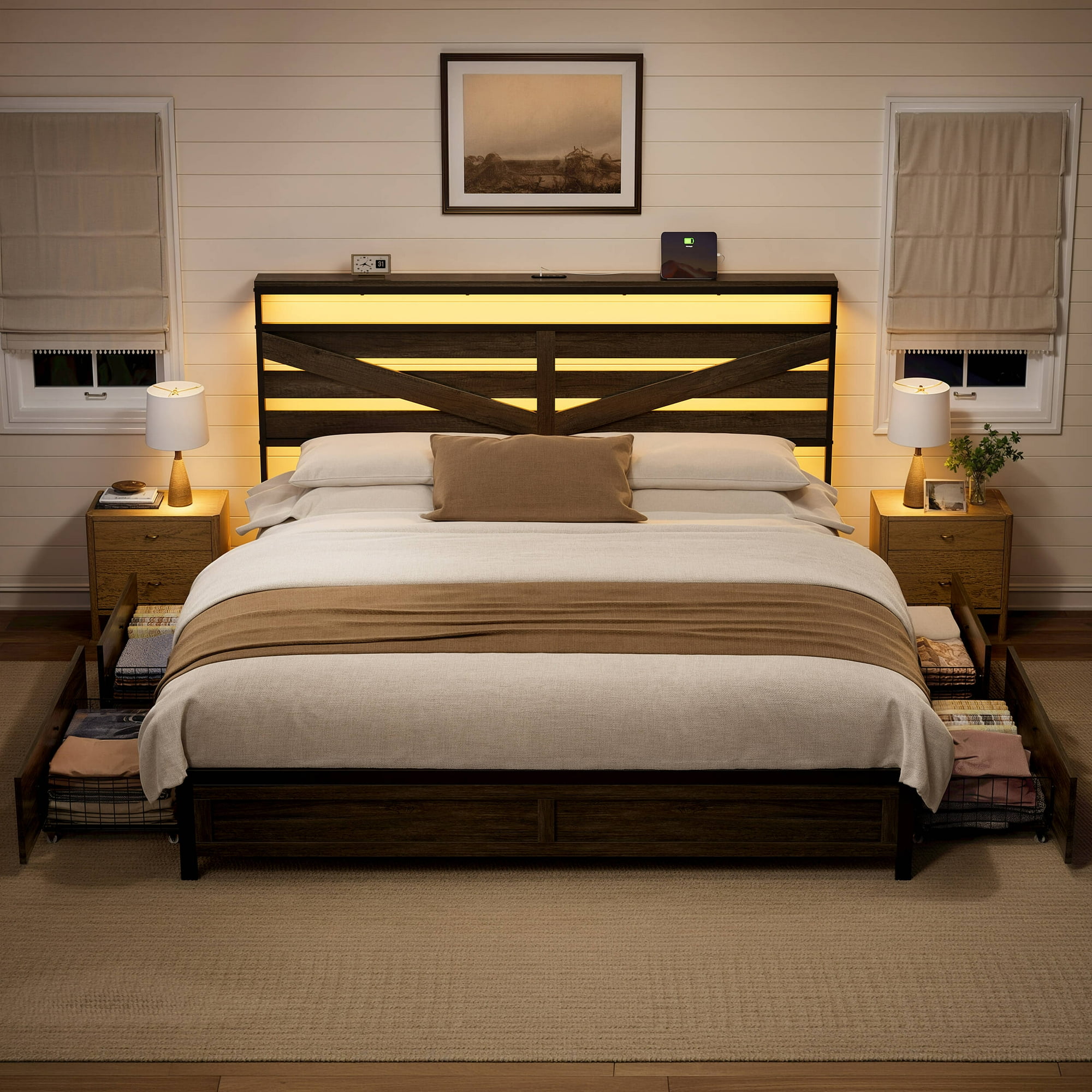 Click here for Gunaito King Bed Frame With Storage Headboard & 4... prices
