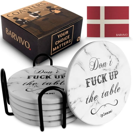 BARVIVO Funny Drink Coasters with Holder - Set of 6 Absorbent Ceramic ...