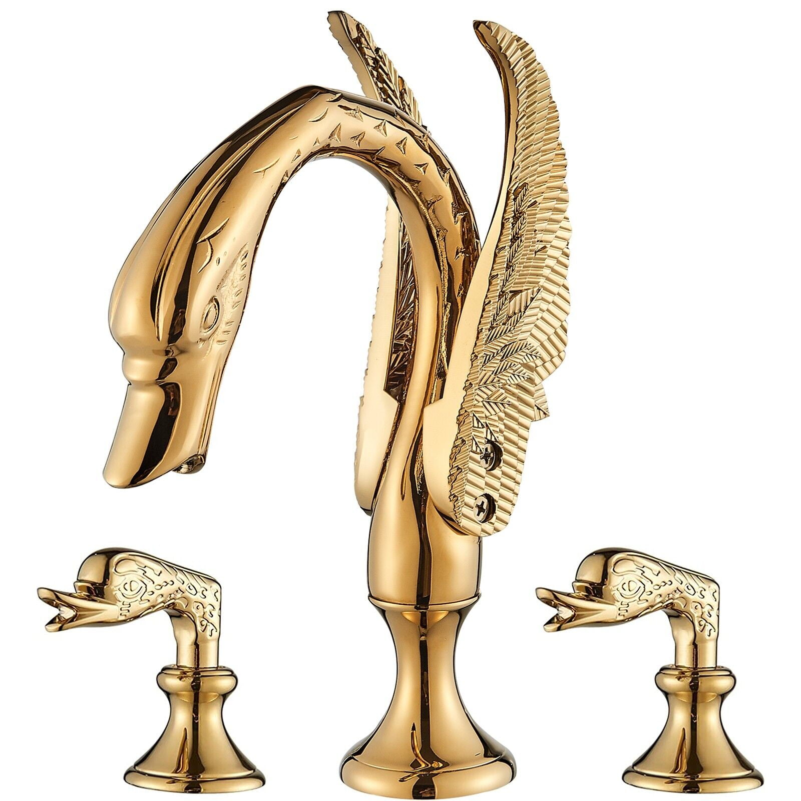 Zovajonia Gold Swan Bathroom Sink Faucet 3 hole 8"Widespread Waterfall ...