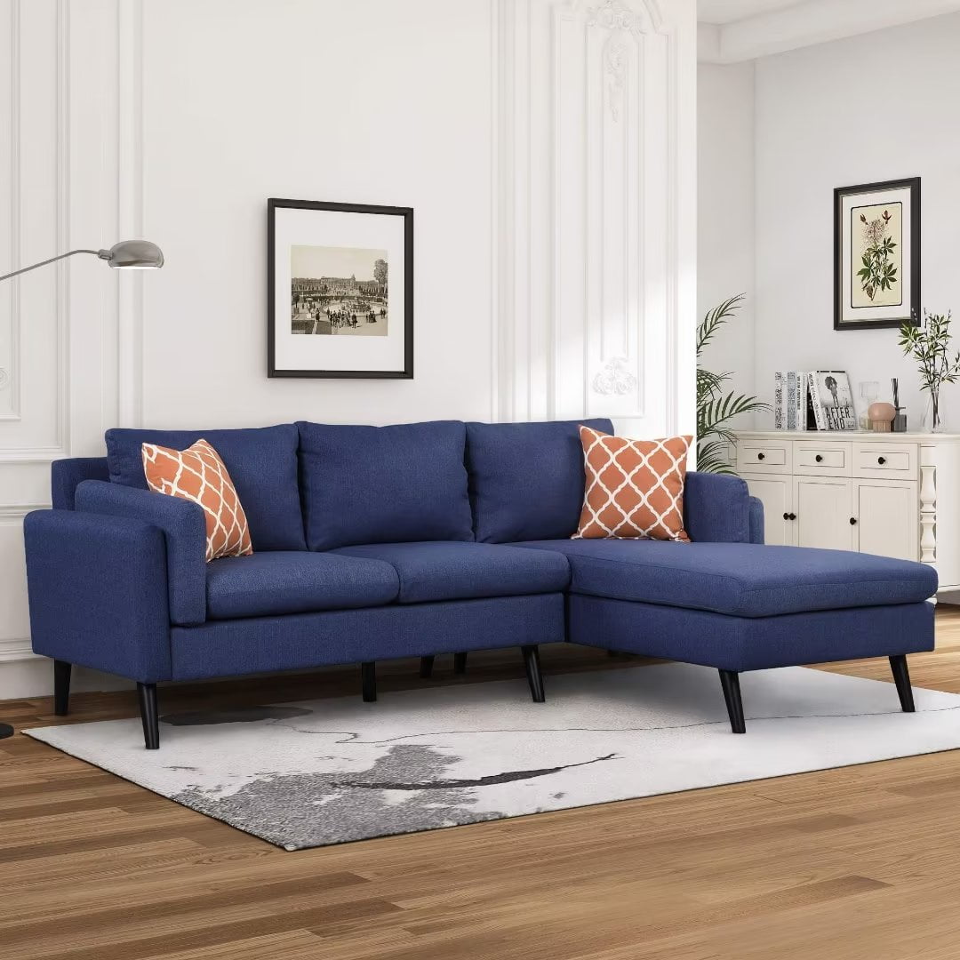 L-Shape Sofa Couch with Chaise and 2 Pillows, Upholstered Sectional ...