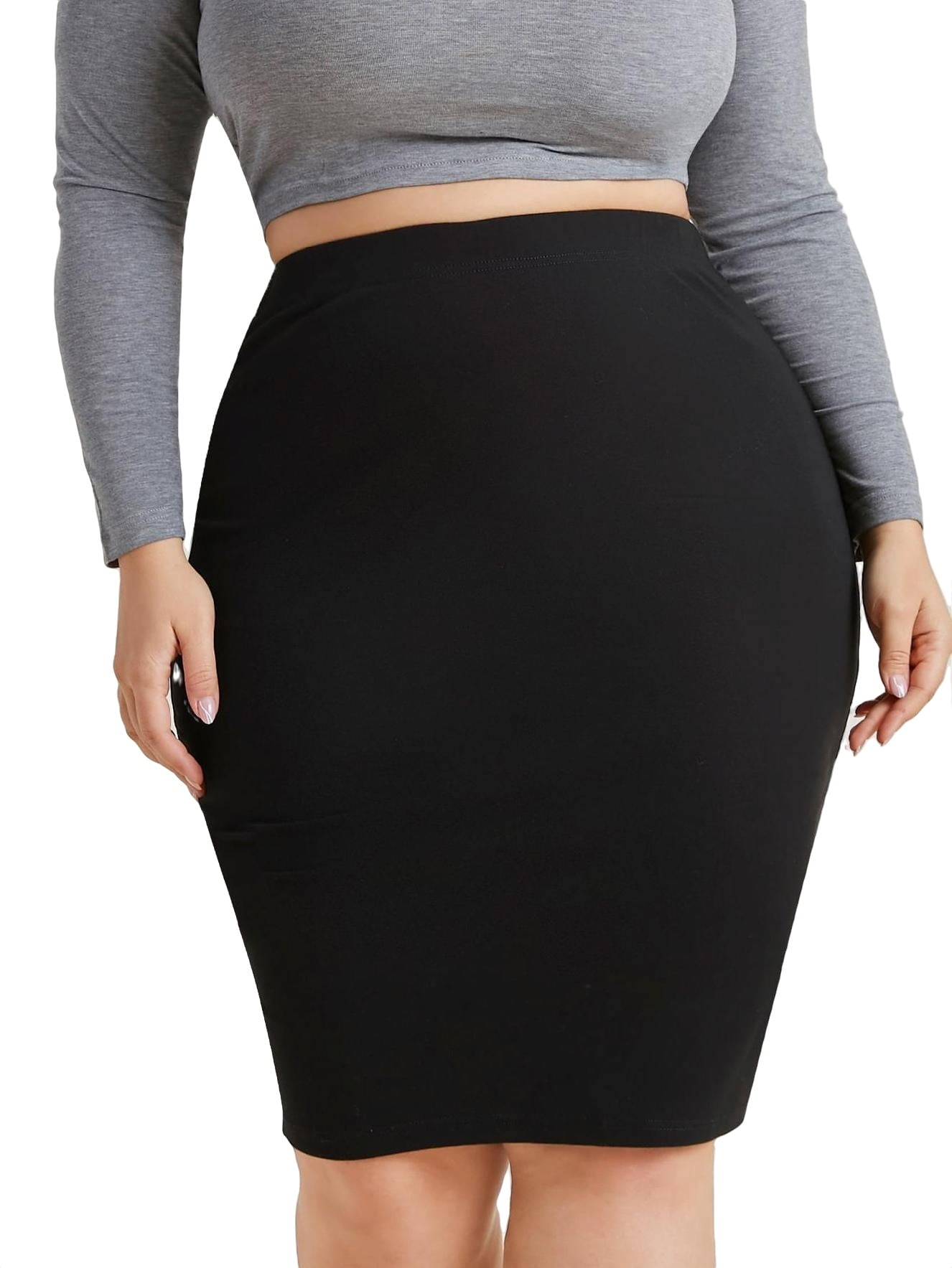 Womens Plus Size Skirts Casual Plain Pencil Skirts Black 3xl
