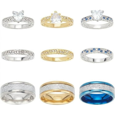 Matching Couple Rings, White Gold Plated, 1CT CZ Women's Wedding, Male Blue Plated Tungsten Band ...