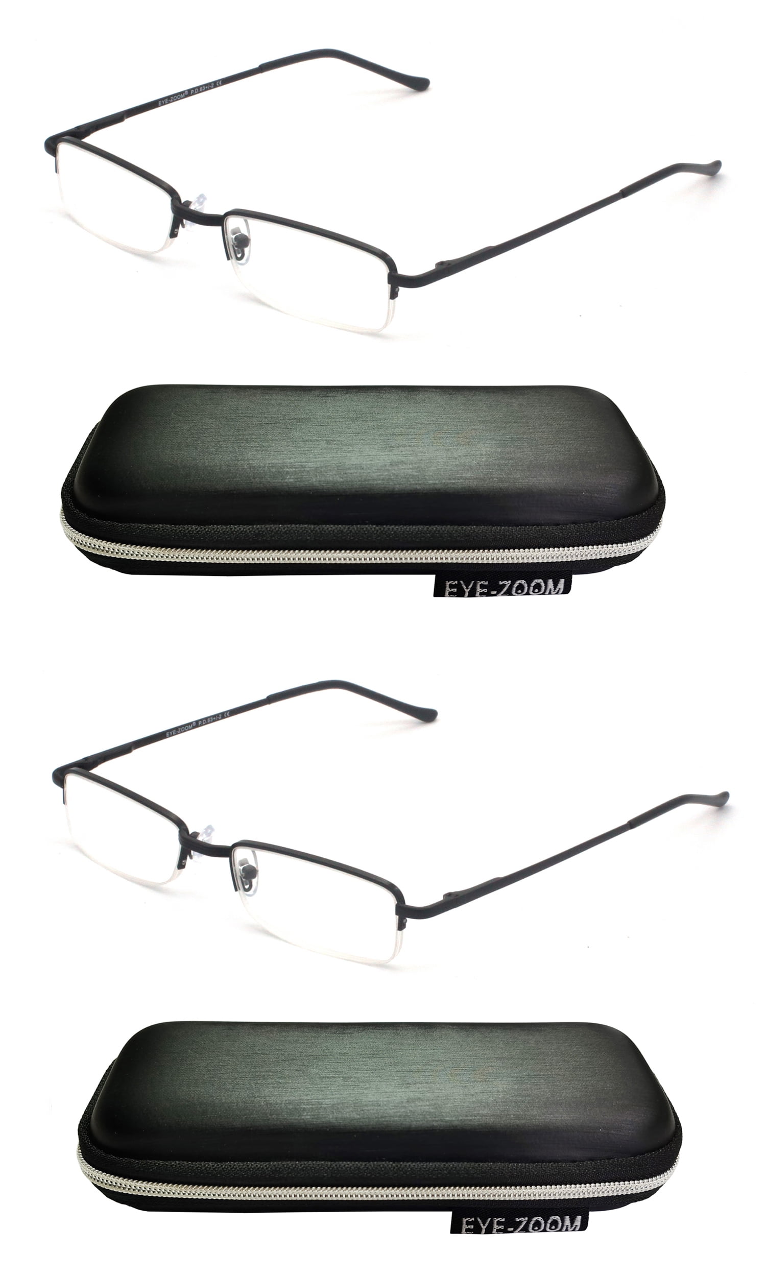 EYE ZOOM 2 Pack Reading Glasses Metal Rectangular Half Rimless Readers ...