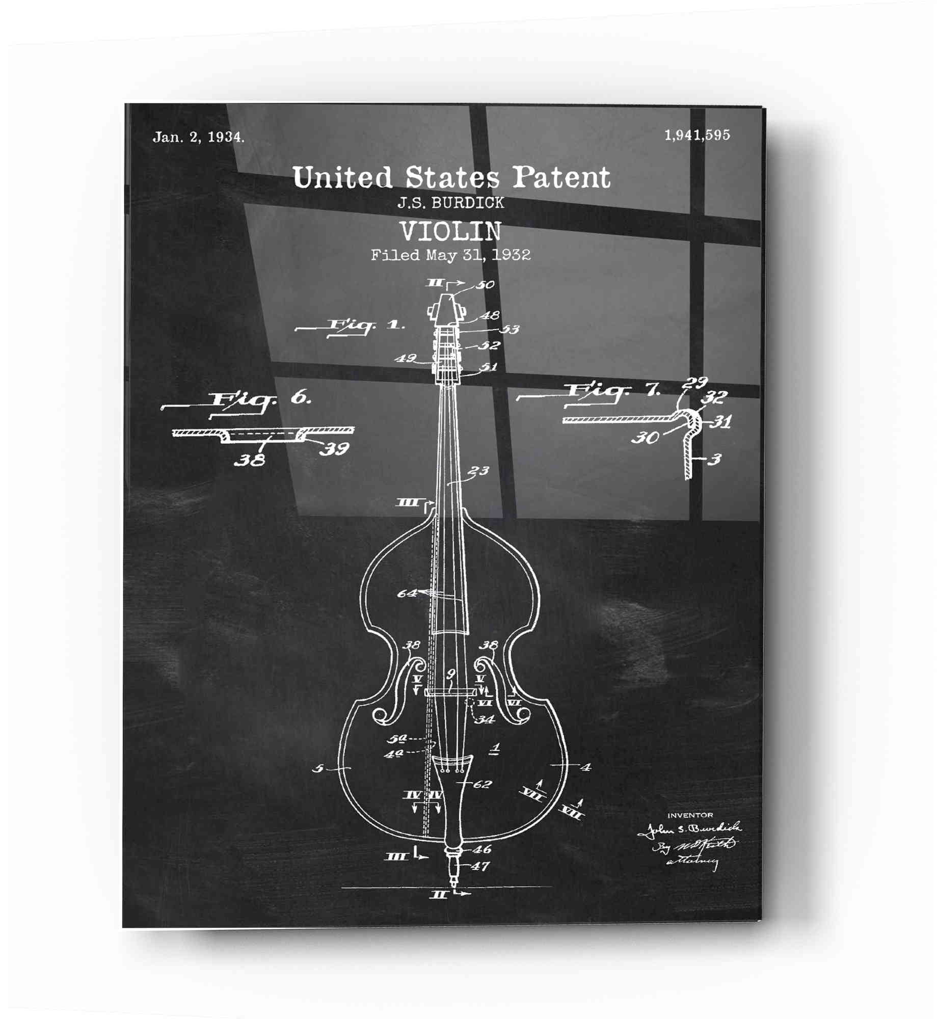 Epic Art 'Violin Blueprint Patent Chalkboard' Acrylic Glass Wall Art ...