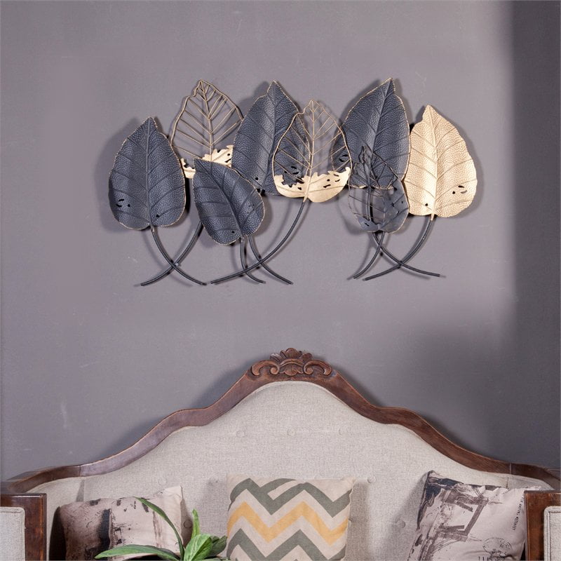 LuxenHome Black and Gold Metal Leaf Wall Decor - Walmart.com