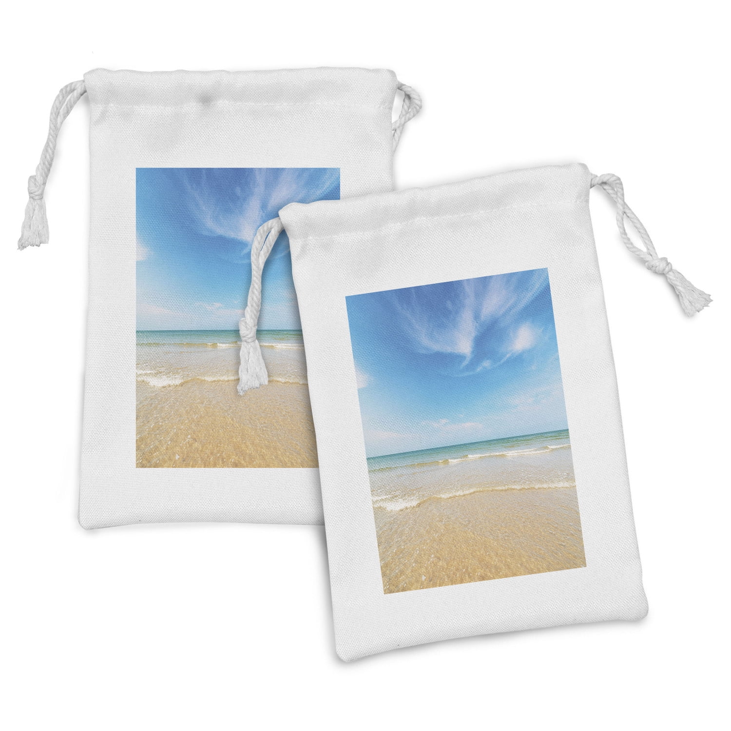 Ocean Fabric Pouch Set of 2, Sea and Sky Landscape at Beach in Tropical ...