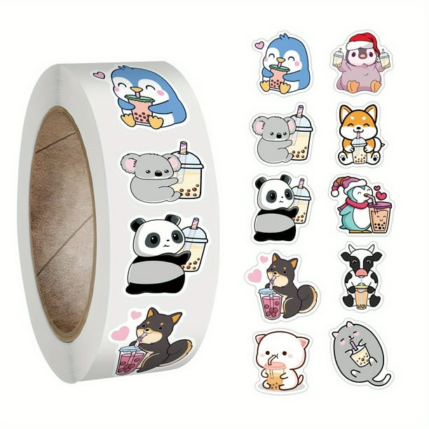 500pcs Cute Bubble Tea Stickers Roll - Kawaii Drink Decals for Phone ...