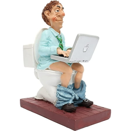 Funny Pooping Man with Laptop on Toilet Figurine - Hand Painted Resin ...