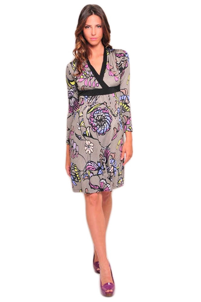 OLIAN Maternity Women's Grey Asian Floral Print Surplice Neck Dress ...