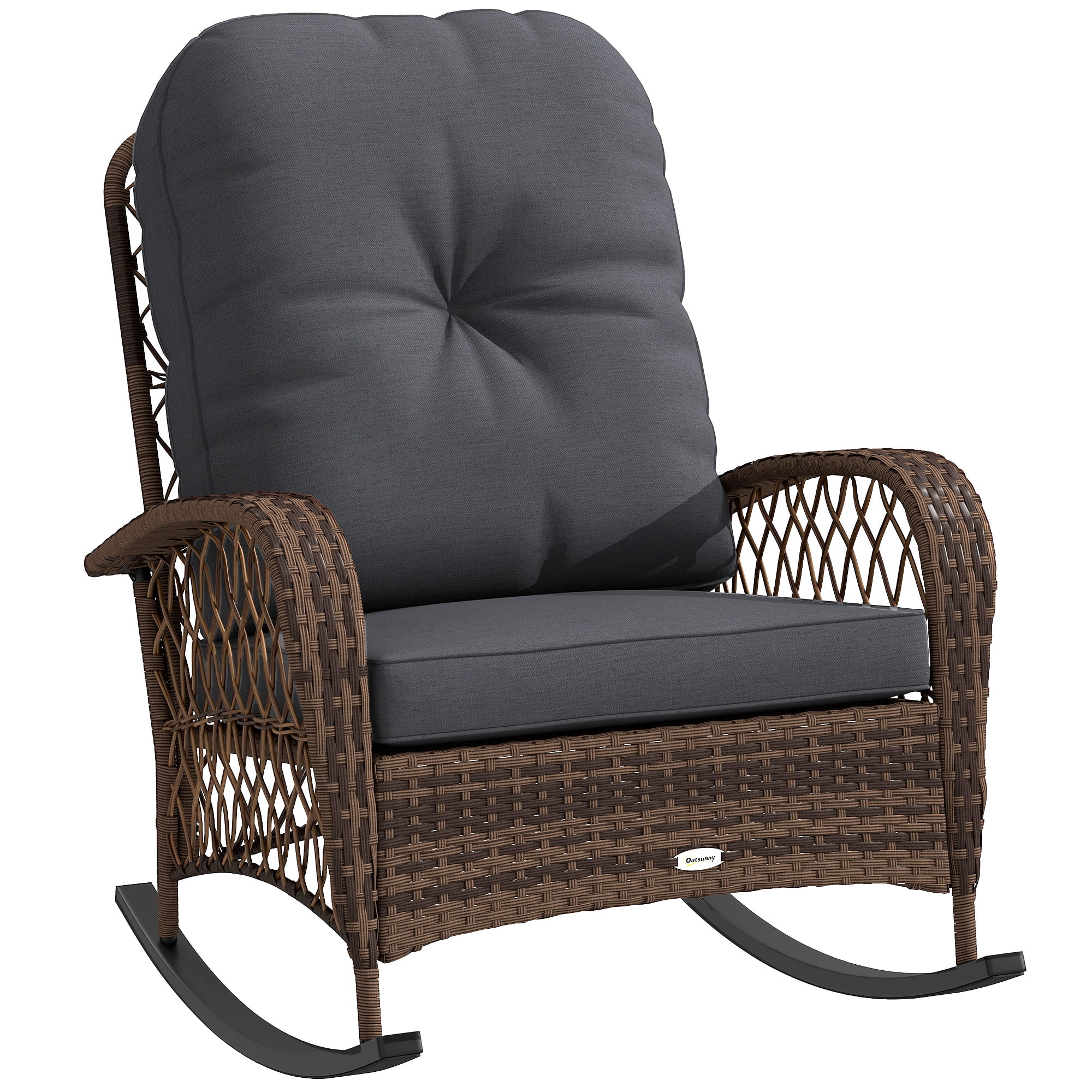 Click here for Outsunny Rattan Rocking Chair With Soft Cushion Fo... prices