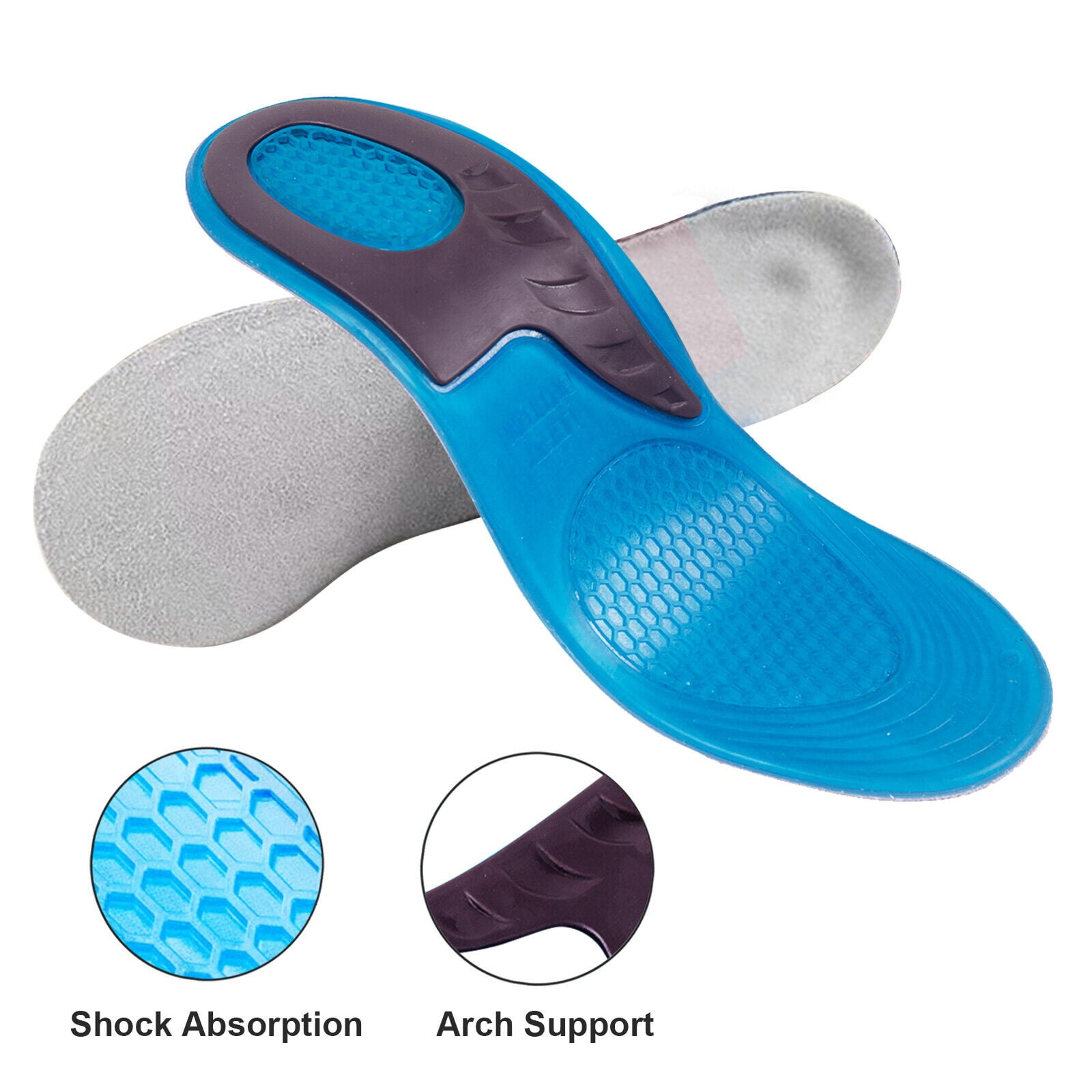 Silicone Gel Insoles Shock Absorption Arch Support Man Women Shoe ...