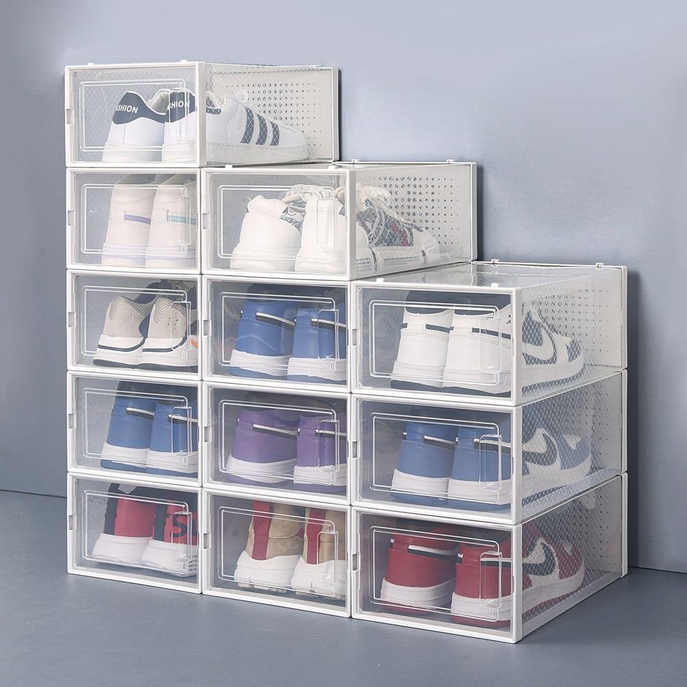 Waytrim Set Of 12 Stackable Shoe Storage Box Sneaker Display Clear